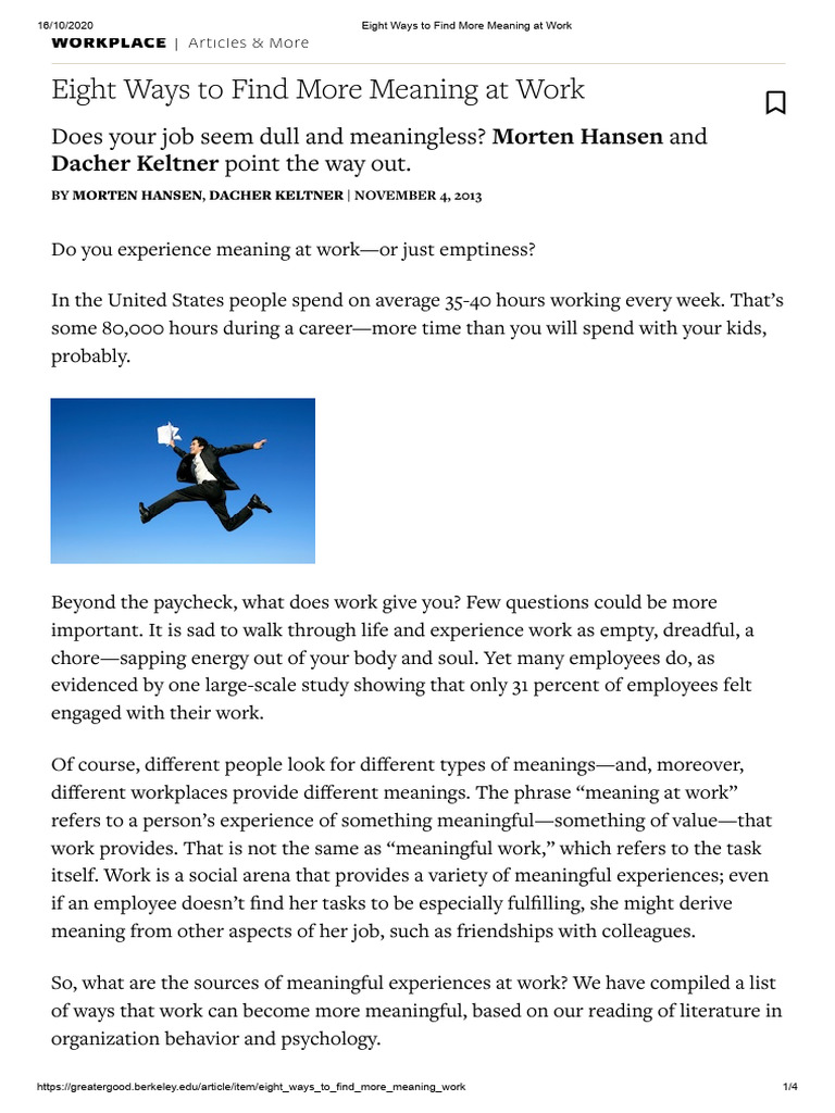 Finding Meaning in Your Work | PDF | Behavioural Sciences | Social ...