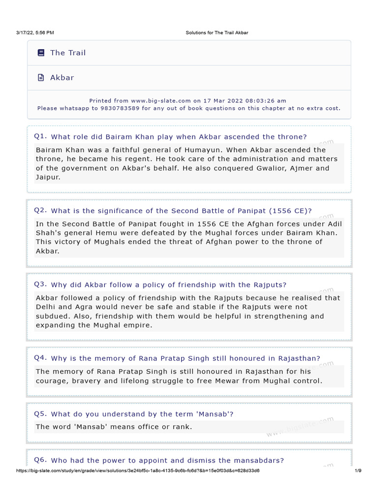 Solutions for The Trail Akbar-1 | PDF