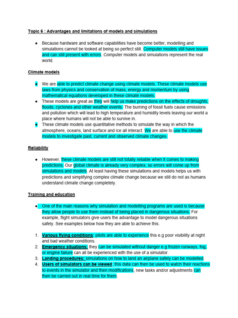 Unit_ 6 Advantages and limitations of models and simulations | PDF ...
