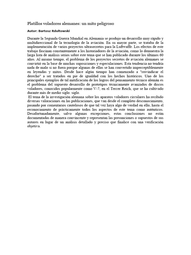 Mito de los discos voladores V-7 en Alemania | PDF | Objeto volador no ...