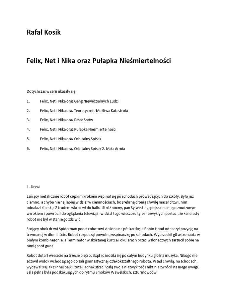 Kosik Felix Net Nika - Pułapka Nieśmiertelności | PDF
