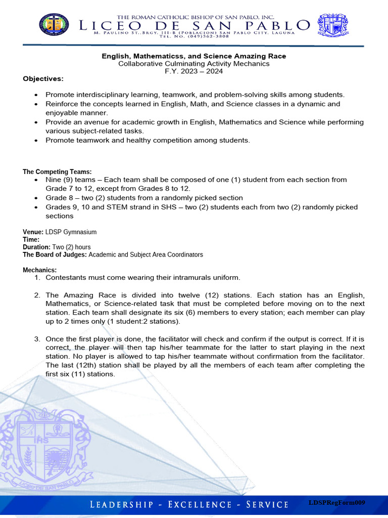 Science and Math Amazing Race Event | PDF | Crossword