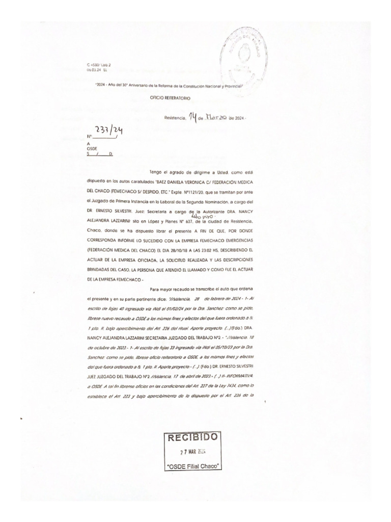 Oficio Reiteratorio | PDF