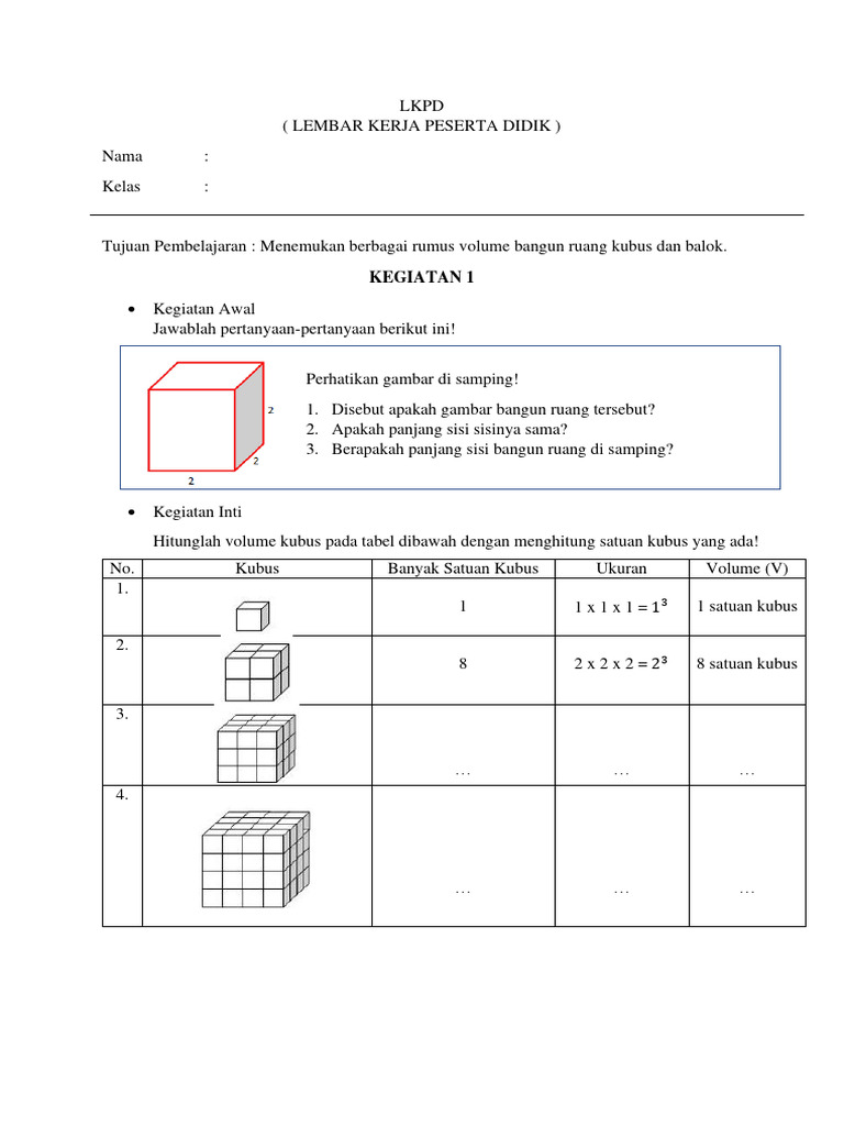 LKPD Volume Kubus Dan Balok | PDF | Griya & Taman | Seni