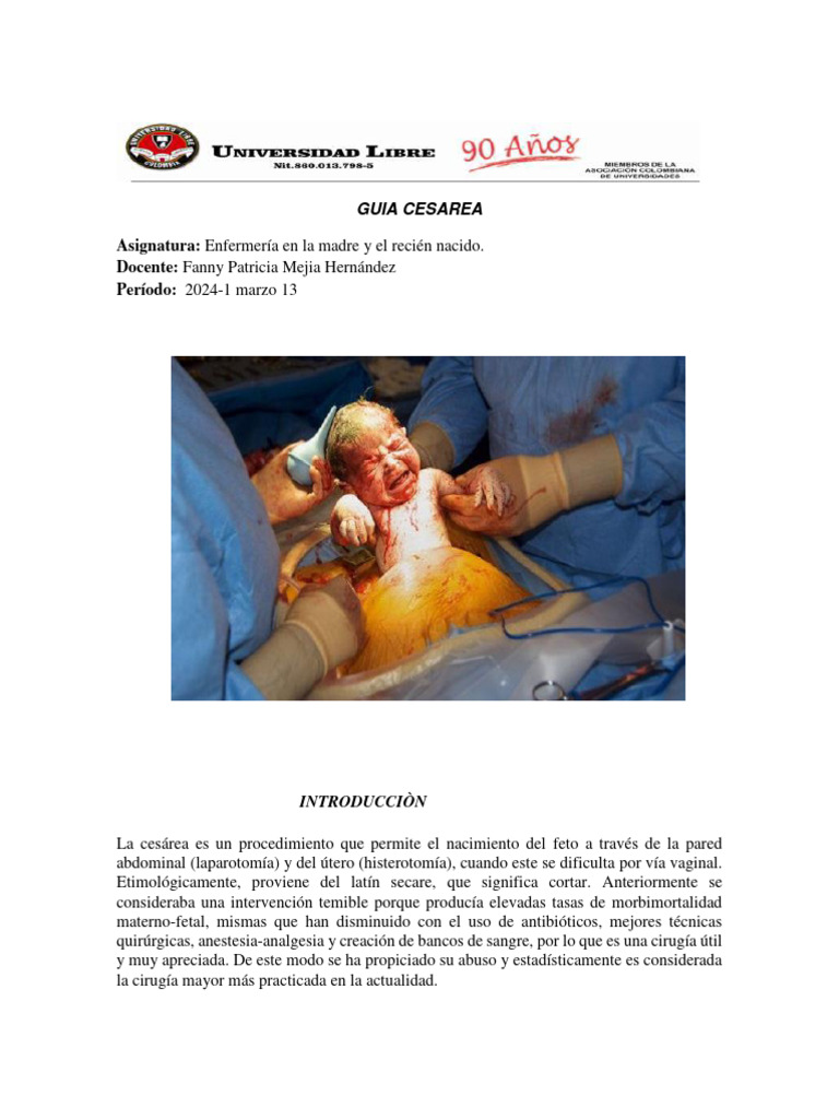 Guía de Cesárea: Cuidados y Procedimientos | PDF | Seccion de cesárea ...
