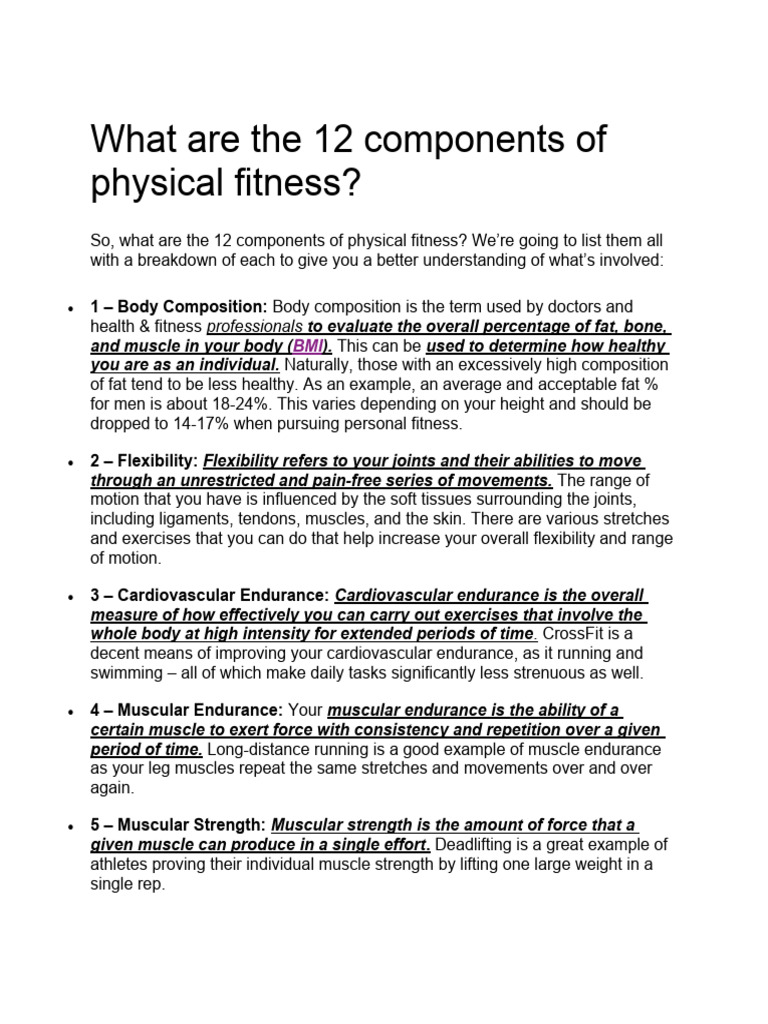 What Are The 12 Components of Physical Fitness | PDF | Flexibility ...