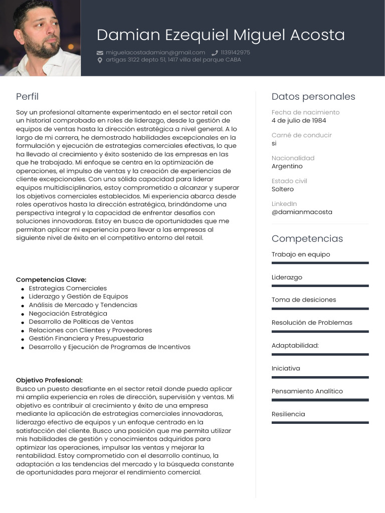 CV Damian Ezequiel Miguel Acosta | PDF | Business | Liderazgo