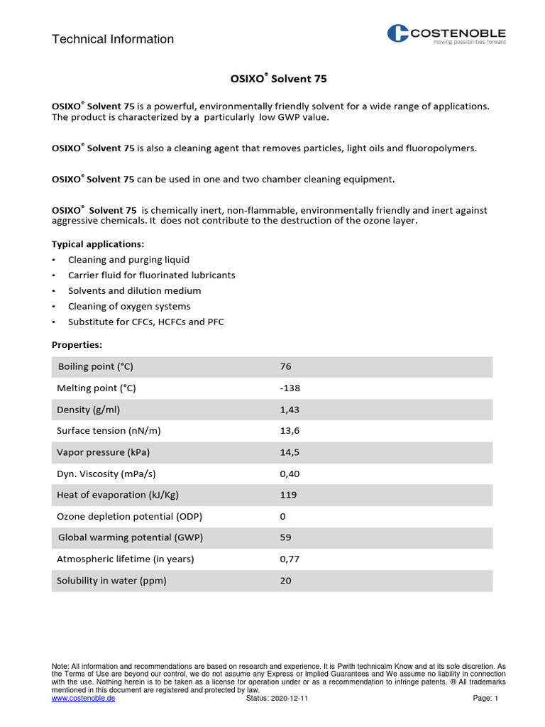 OSIXO - FT - Solvent 75 - EN | PDF | Chlorofluorocarbon | Physical ...