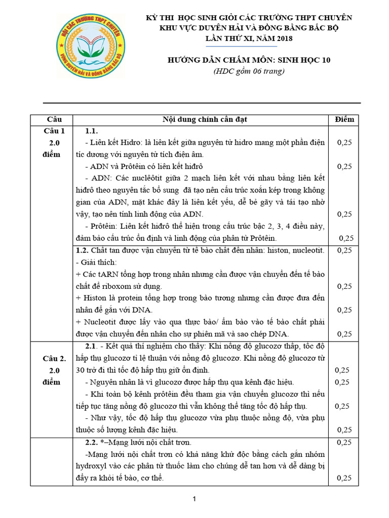 HDC Sinh 10 Chinh Thuc | PDF