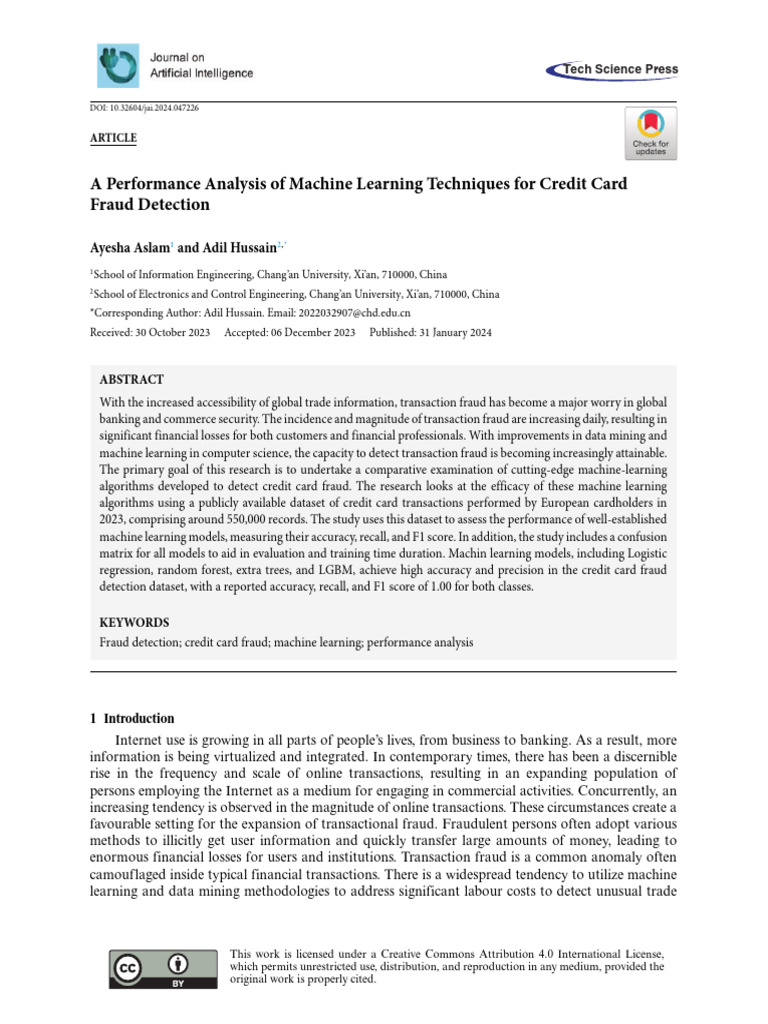 A Performance Analysis of Machine Learning Techniques for Credit Card Fraud Detection | PDF ...