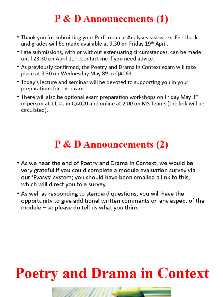 Poetry and Drama Revision Lecture 24 | PDF | Poetry | Knowledge