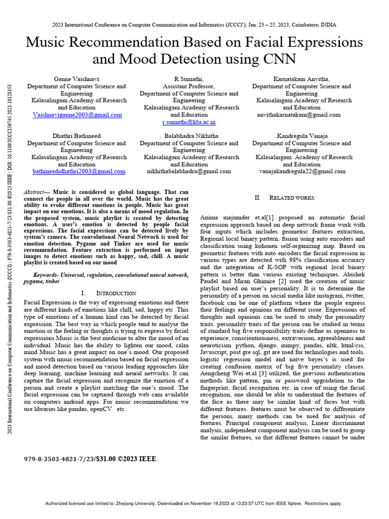 Music Recommendation Based On Facial Expressions And Mood Detection Using Cnn Pdf Emotions