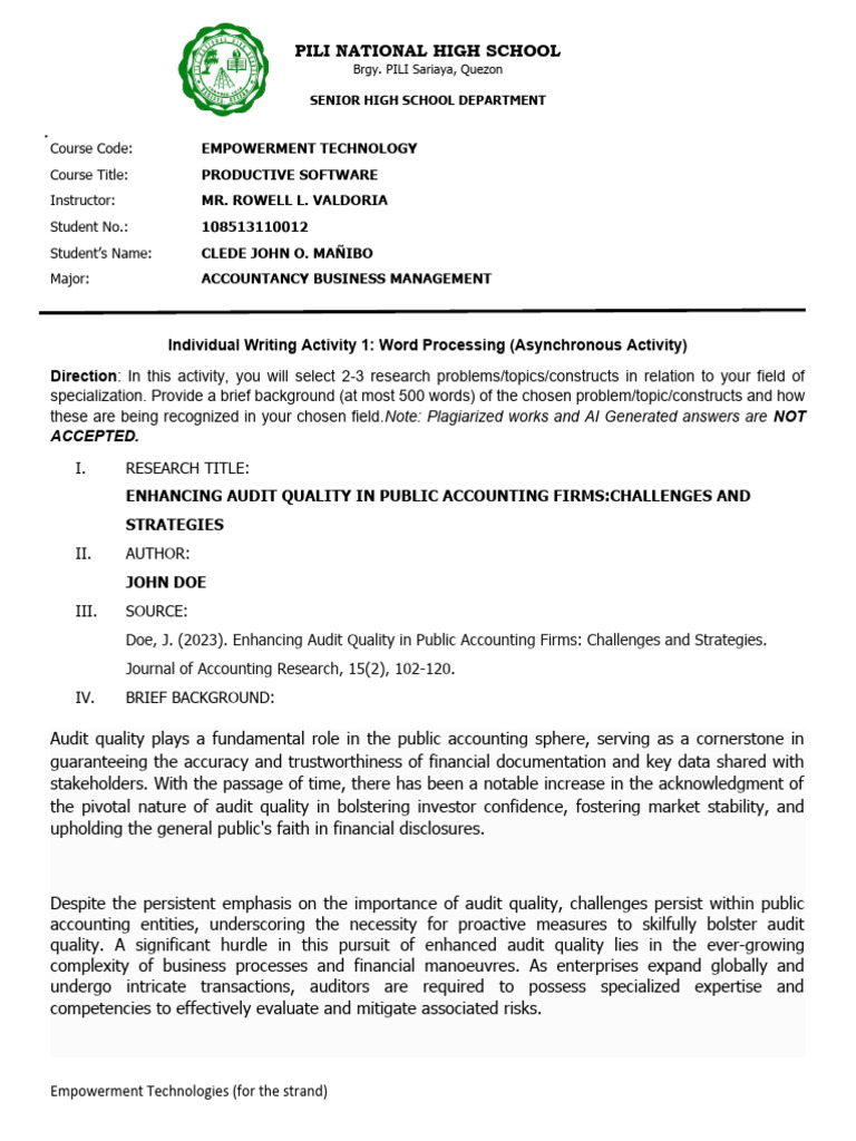 Word Processing Activity Formaaat CJ | PDF | Audit | Customer ...