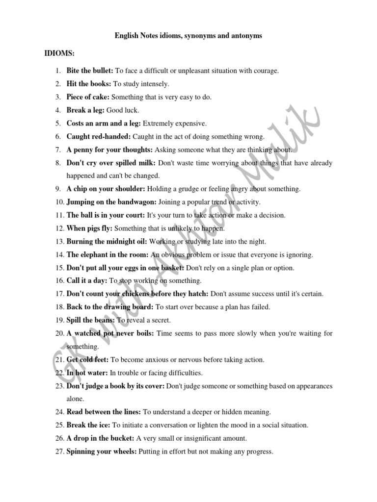 English Notes Idioms | PDF