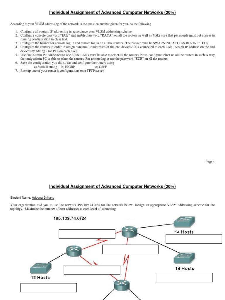 ACN Individual Assignment For Communication Eng'g Students | PDF | Router (Computing) | Ip Address