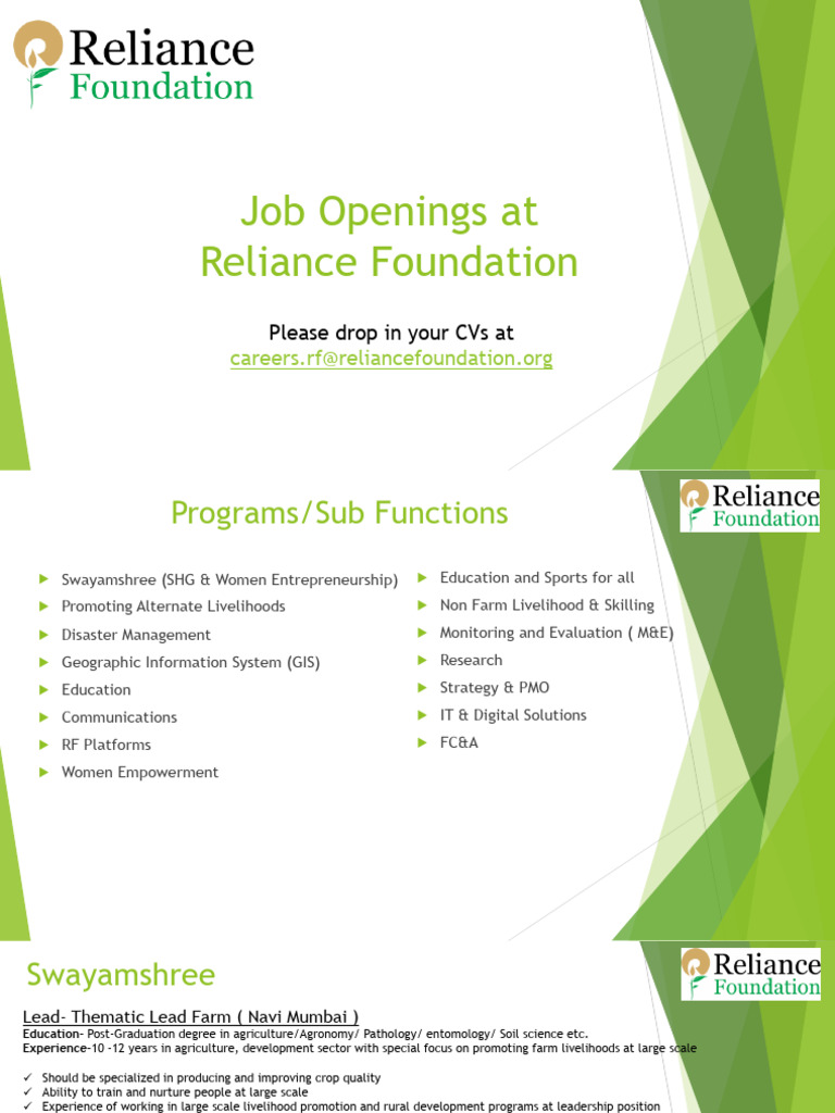 Reliance Foundation Job Openings | PDF | Disaster Risk Reduction ...