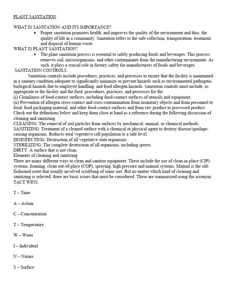 Plant Sanitation | PDF | Sanitation | Hygiene