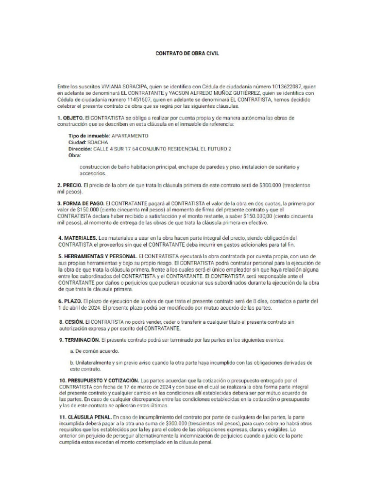 Contrato obra civil | PDF