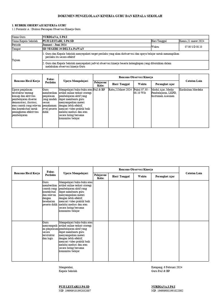 Form Observasi Guru INDIKATOR INSTRUKSI PEMBELAJARAN | PDF | Karier ...