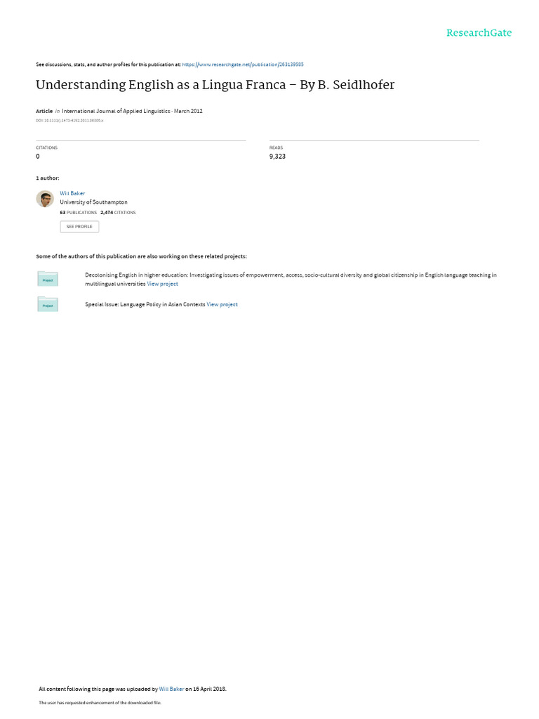 Understanding English as a Lingua Franca | PDF | Multilingualism ...