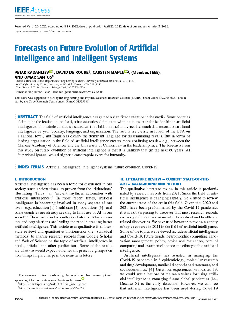 Forecasts On Future Evolution of Artificial Intelligence and ...