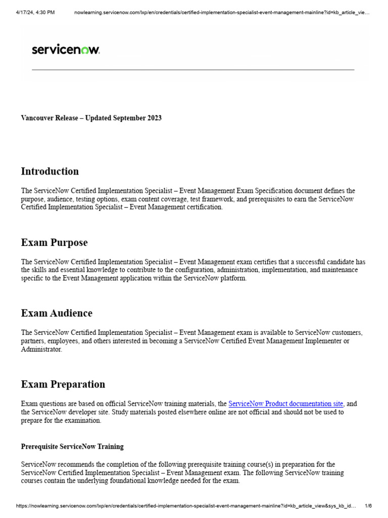 ServiceNow Event Management Exam Guide | PDF | Multiple Choice | Microsoft