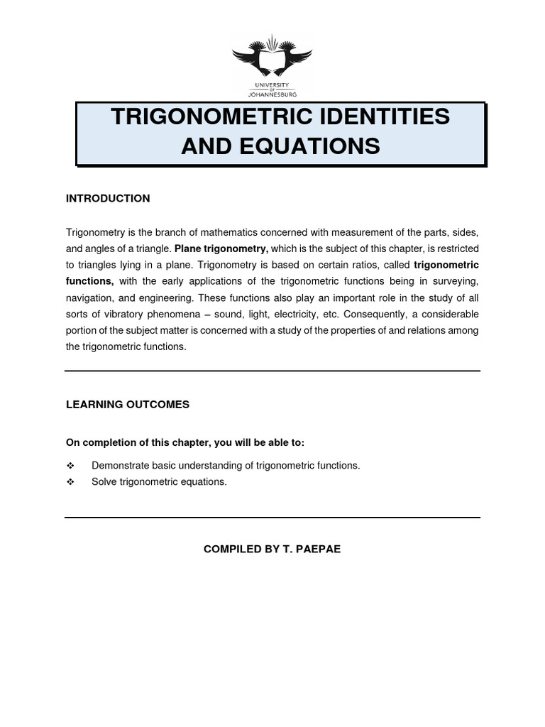 Trigonometric Identities and Equations Guide | PDF | Trigonometric ...