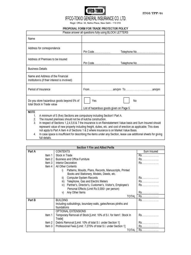 Proposal Form - TRP | PDF | Insurance | Liability Insurance