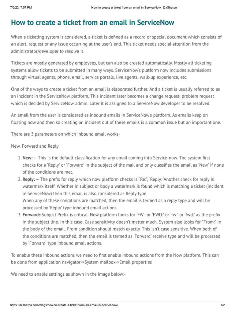 How To Create A Ticket From An Email in ServiceNow - DxSherpa | PDF ...