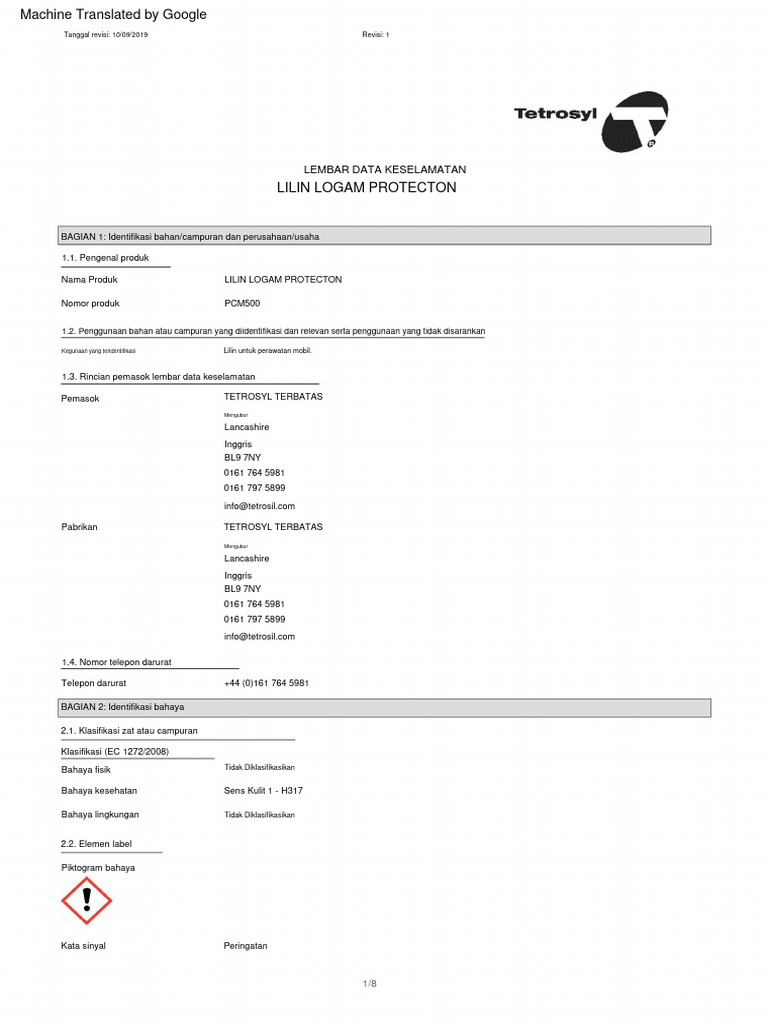 MSDS Metalic Car Wax | PDF