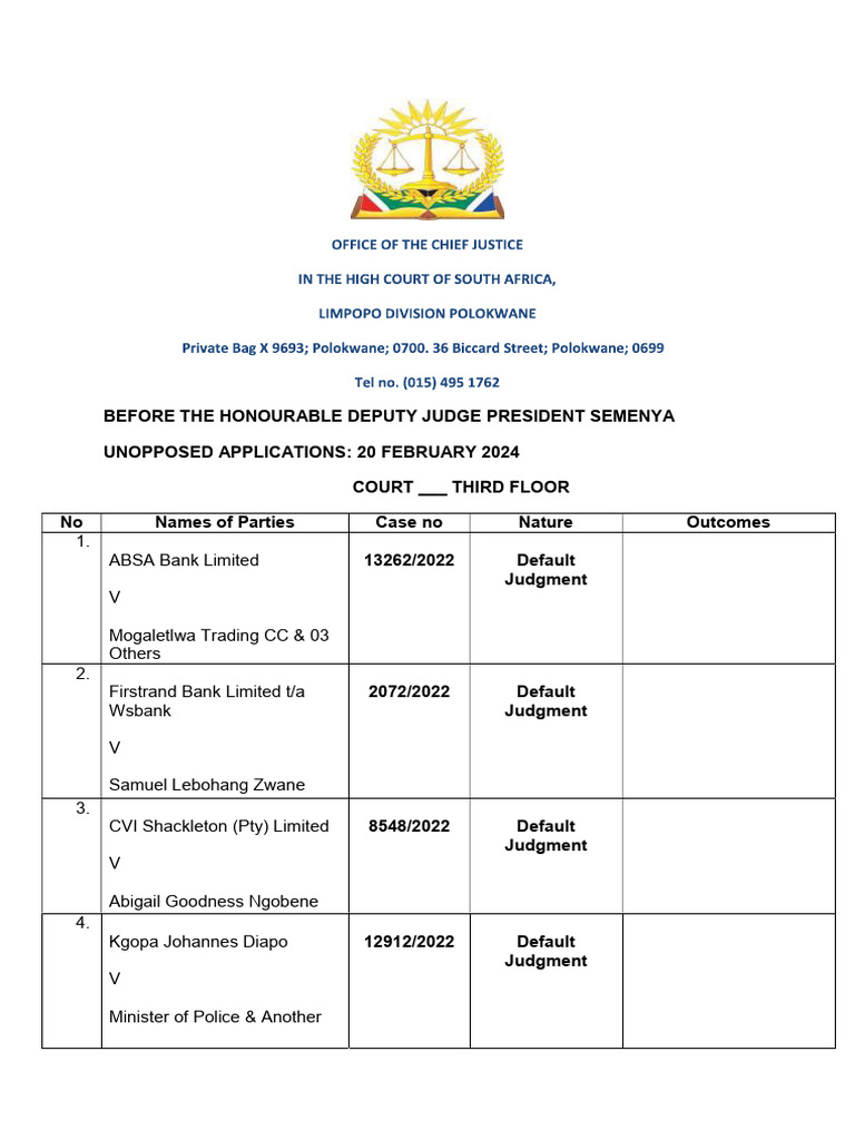 Unopposed Applications | PDF | Judgment (Law) | Common Law
