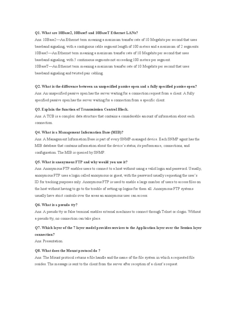 101 Networking Questions Internet Protocols Computer Network