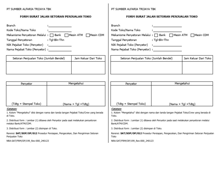 Form Surat Jalan Setoran Penjualan Toko | PDF | Bisnis
