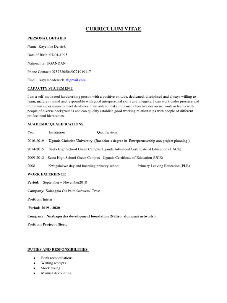 Derrick cv and results | PDF