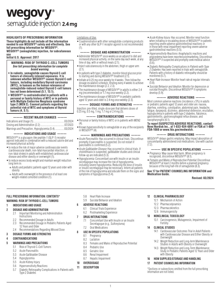 Wegovy ES | PDF | Dose (Biochemistry) | Chemistry