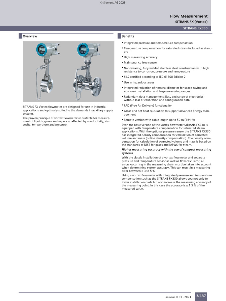 Sitransf fx330 Fi01 en | PDF | Flow Measurement | Steam