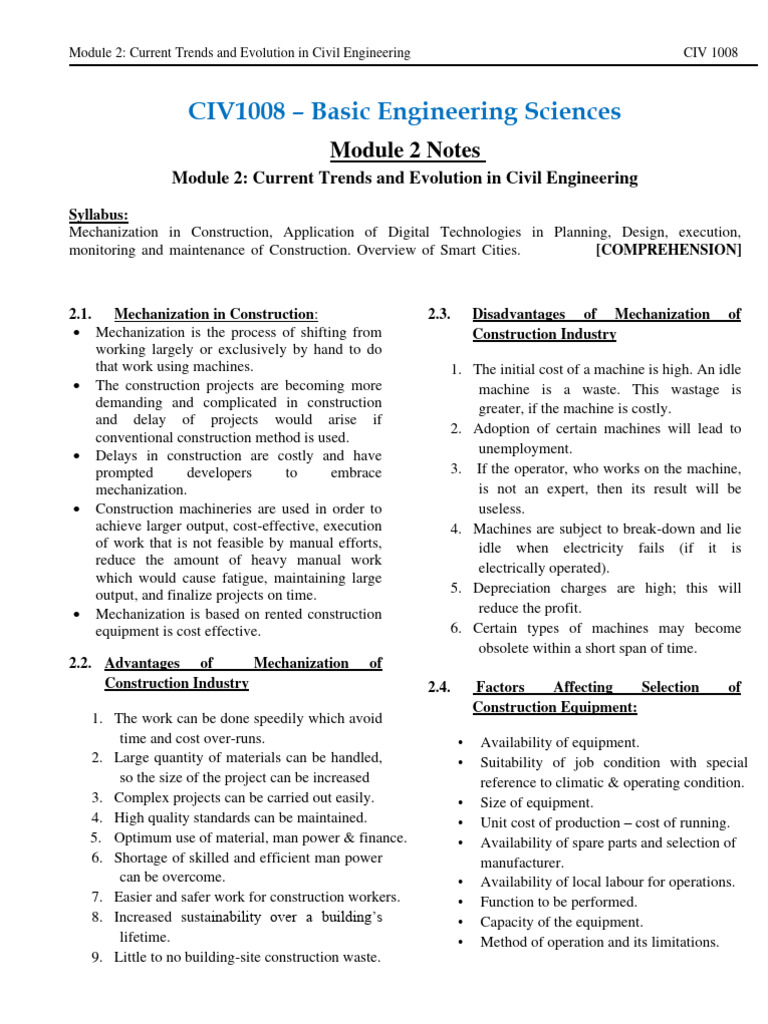 CIV 1008 Module 2 - Current Trends and Evolution in Civil Engineering | PDF | Building ...