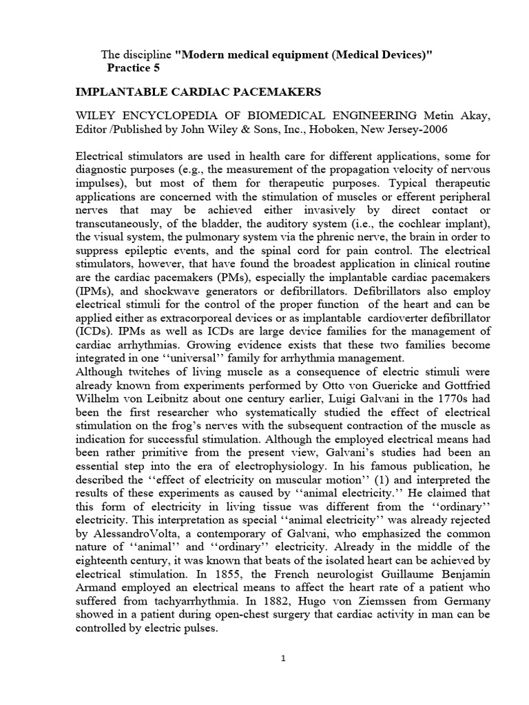 Practice 5 IMPLANTABLE CARDIAC PACEMAKERS R | PDF | Artificial Cardiac ...