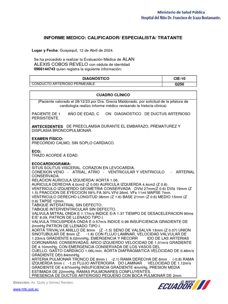 Informe médico de cardiología infantil | PDF | Corazón | Aorta