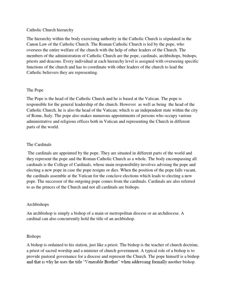 Catholic Church Hierarchy | PDF | Catholic Church | Priest