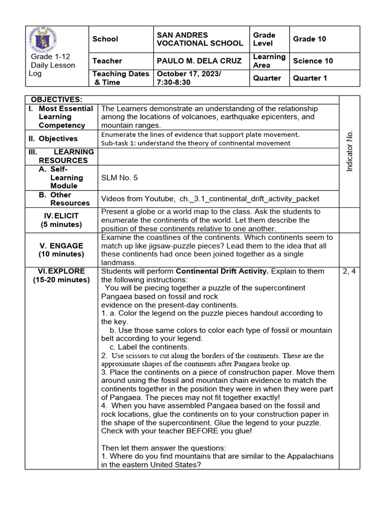 Continental Drift Theory COT1 | PDF | Plate Tectonics | Continent