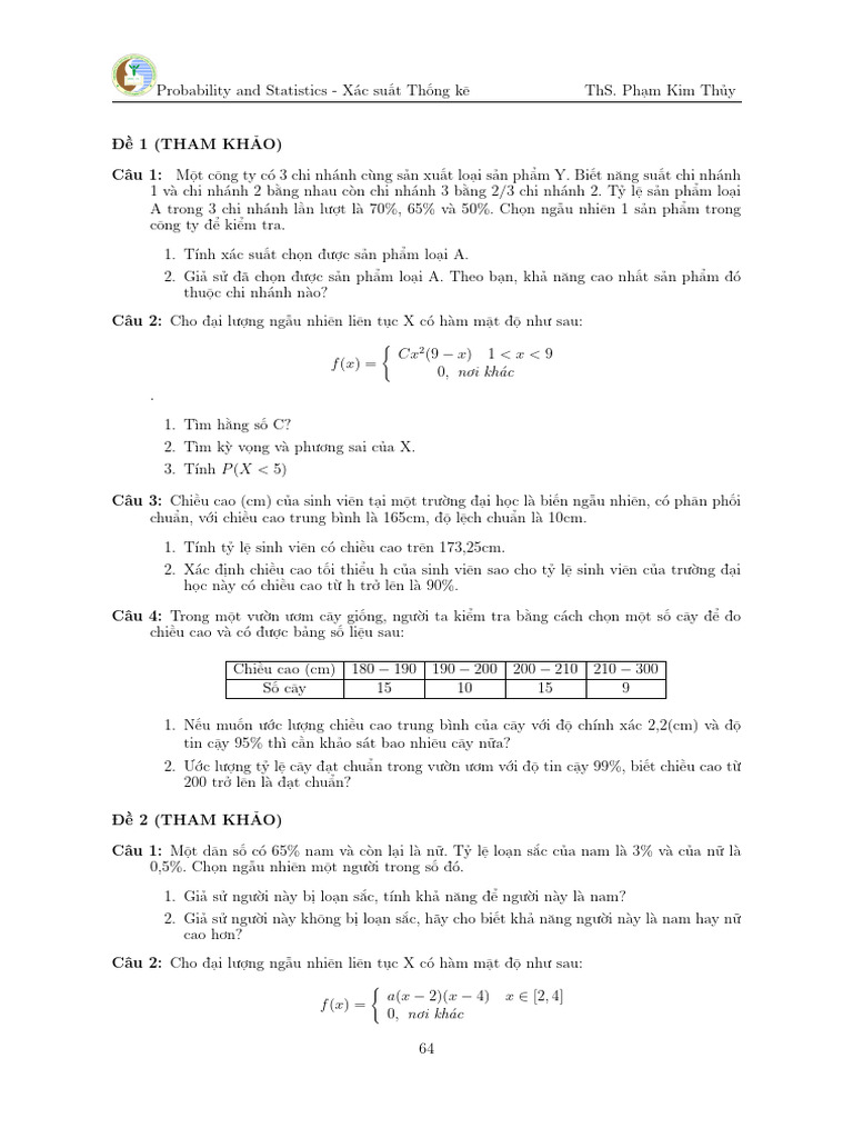 ôn tập XSTK - 2TC | PDF
