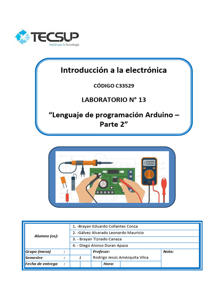 Lab. 13 - Lenguaje de Programacion Arduino - Parte 2 - GRUPO 5 | PDF | Arduino | Electrónica