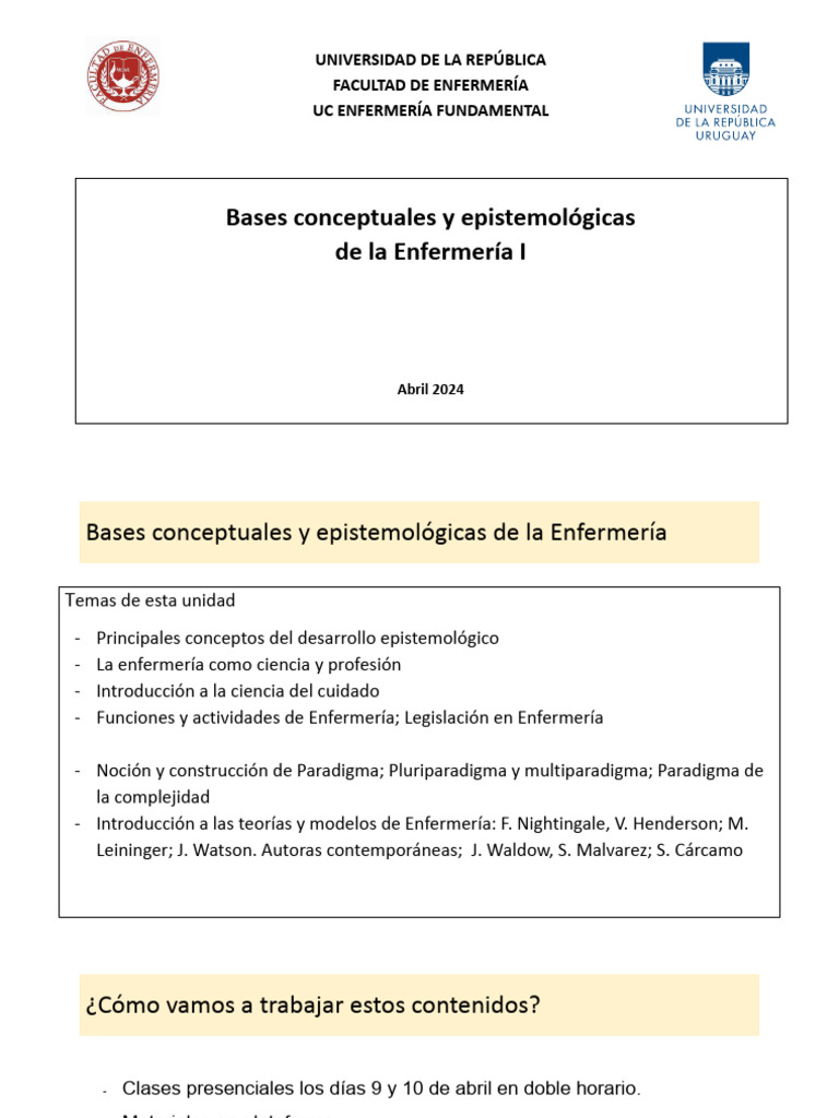 Enfermería Fundamental. Episte I. 2024 | PDF | Enfermería | Conocimiento
