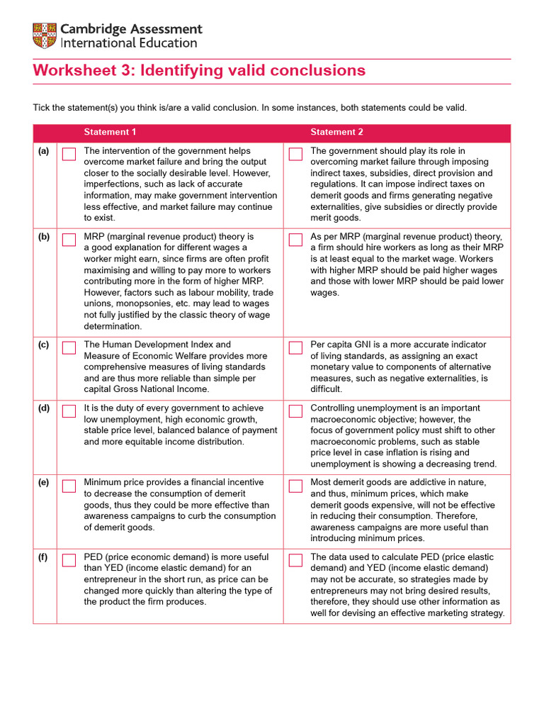 AO3 Worksheet 3 Identifying valid conclusions | PDF | Demand ...