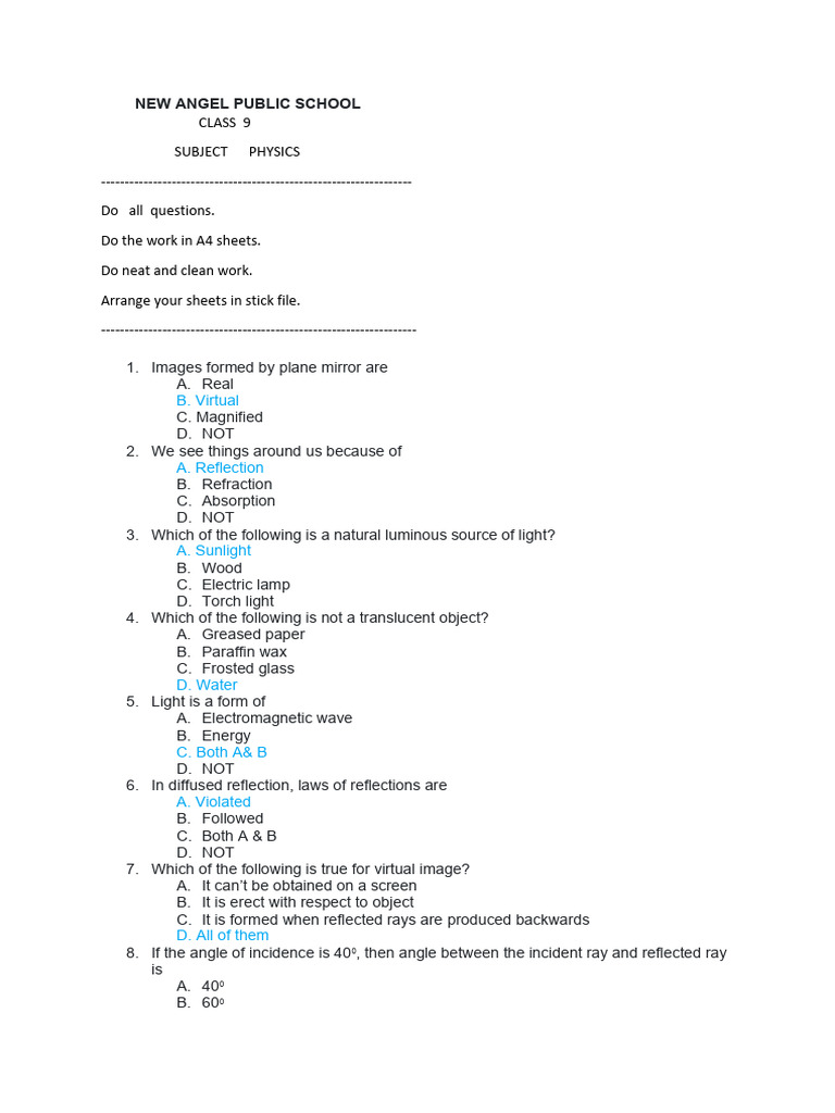 Physics Mcqs Solved Pdf Reflection Physics Electric Charge