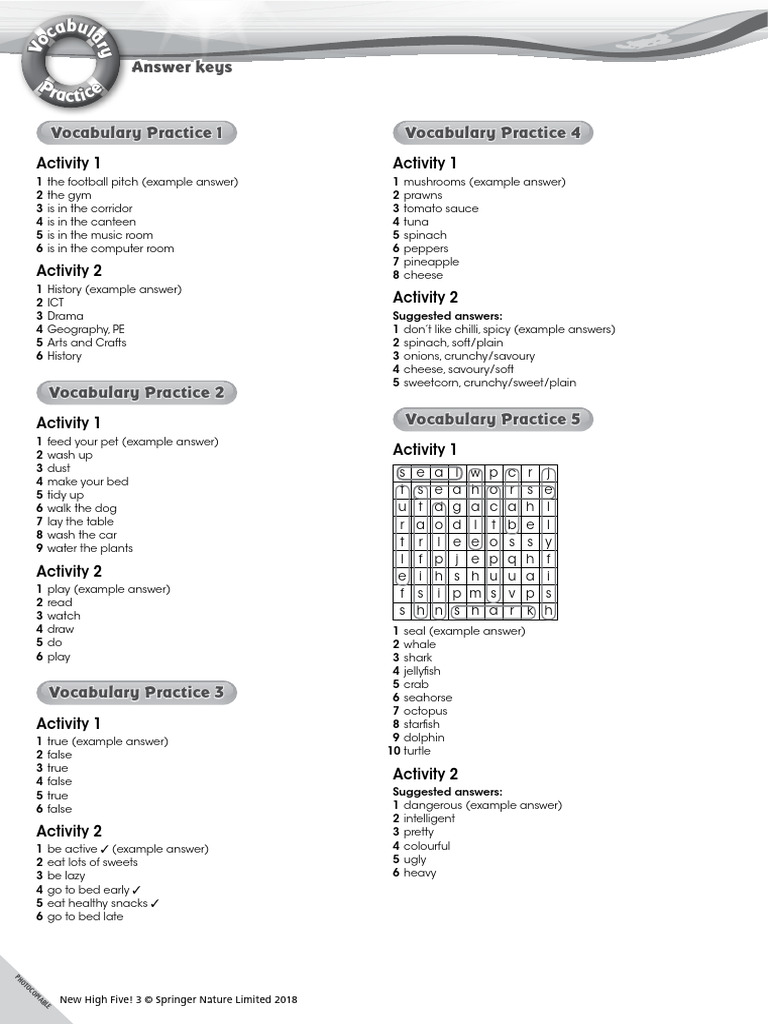 NHF L3 Vocabulary Practice Answer Key | PDF | Language Arts & Discipline