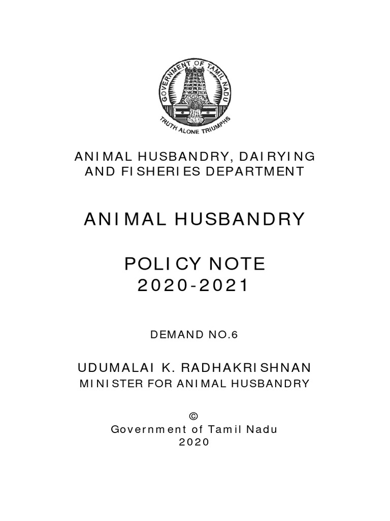 Animal Husbandry Policy Note 2020-2021 | PDF | Livestock | Agriculture