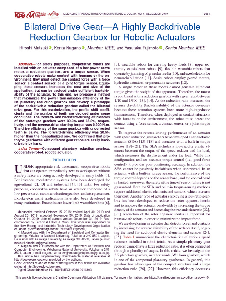 Bilateral Drive GearA Highly Backdrivable Reduction Gearbox For Robotic ...