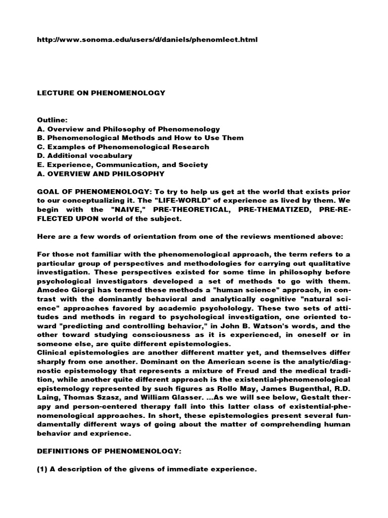 Phenomenological Psychology Note 3 | PDF | Phenomenology (Philosophy) | Experience